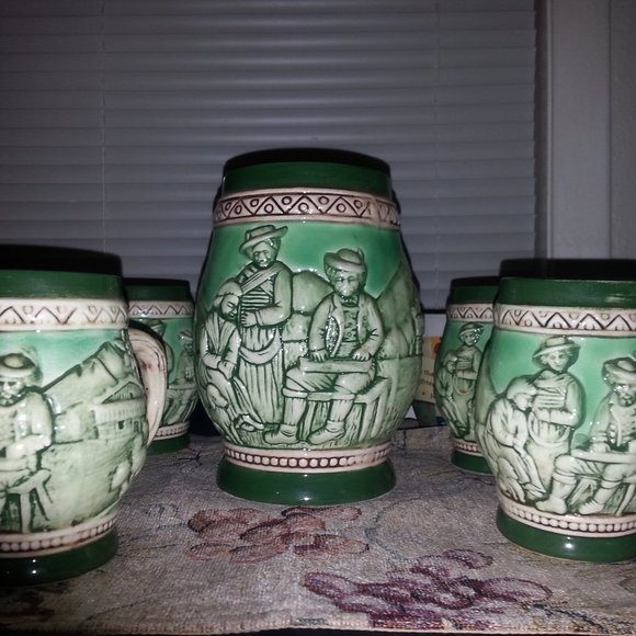 Kitchen | 6 Vtg Japanesegerman Style Stein Pitcher Mug Set | Poshmark